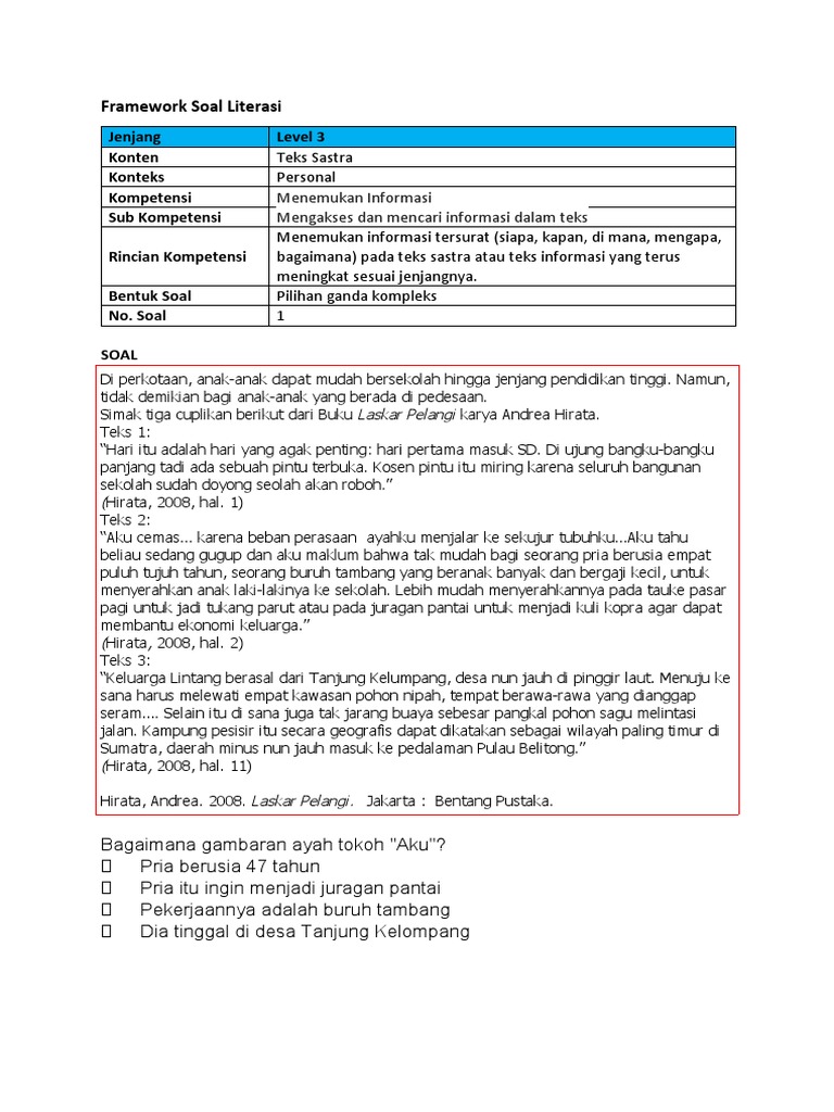 Contoh Framework Soal Literasi | PDF