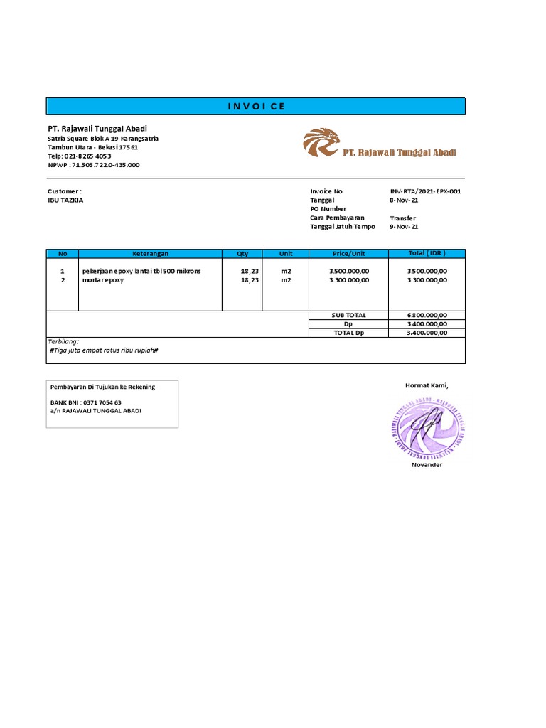 Invoice DP Epoxy IBU TAZKIA | PDF