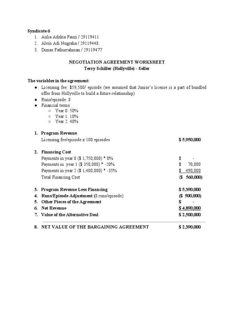 Negotiation Agreement (Hollyville) - Seller | Download Free PDF ...