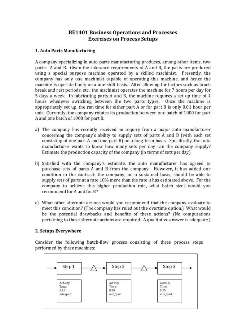 BE1401 Business Operations and Processes Exercises On Process Setups | PDF | Machinist | Business