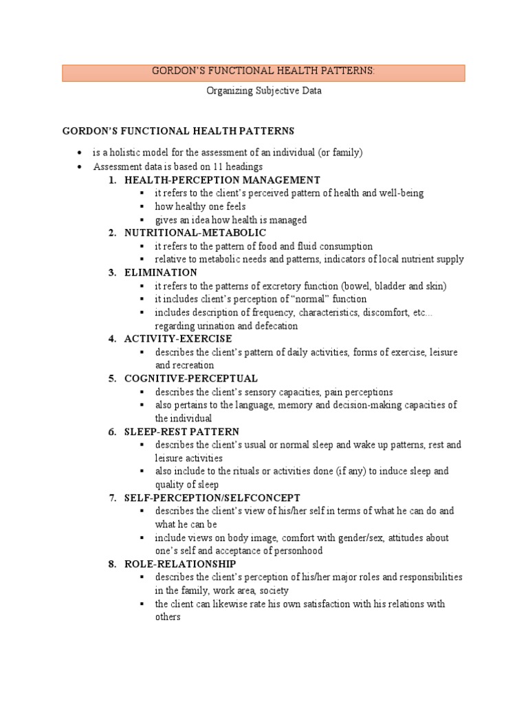 Gordon's Functional Health | PDF | Perception | Sleep