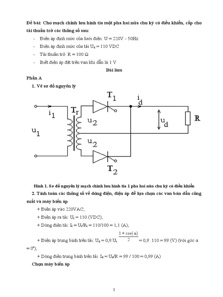 Hình 1. Sơ đồ nguyên lý mạch chỉnh lưu hình tia 1 pha hai nửa chu kỳ có điều khiển | PDF