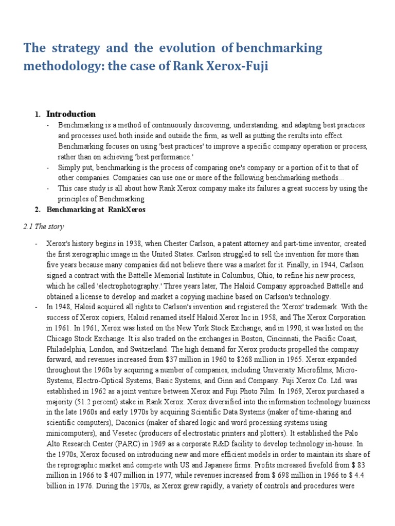 The Strategy and The Evolution of Benchmarking Methodology: The Case of ...