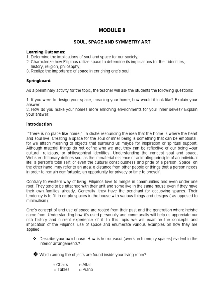 Soul, Space and Symmetry Art: Learning Outcomes | Download Free PDF ...