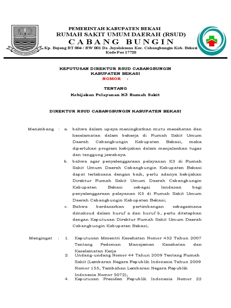 SK Kebijakan Pelayanan K3RS | PDF