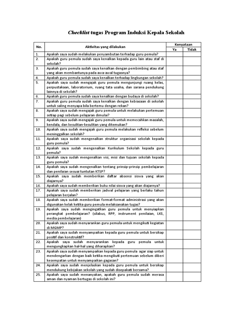 2-Checklist Tugas Kepala Sekolah | PDF