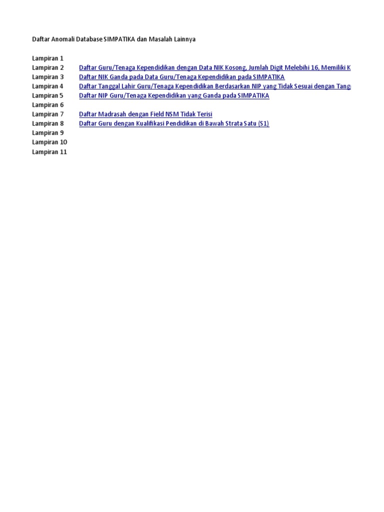 SIMPATIKA Database Anomalies | PDF | Lifestyle