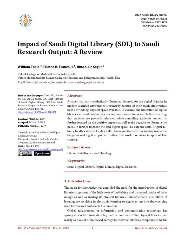 Impact of Saudi Digital Library (SDL) To Saudi Research Output: A ...