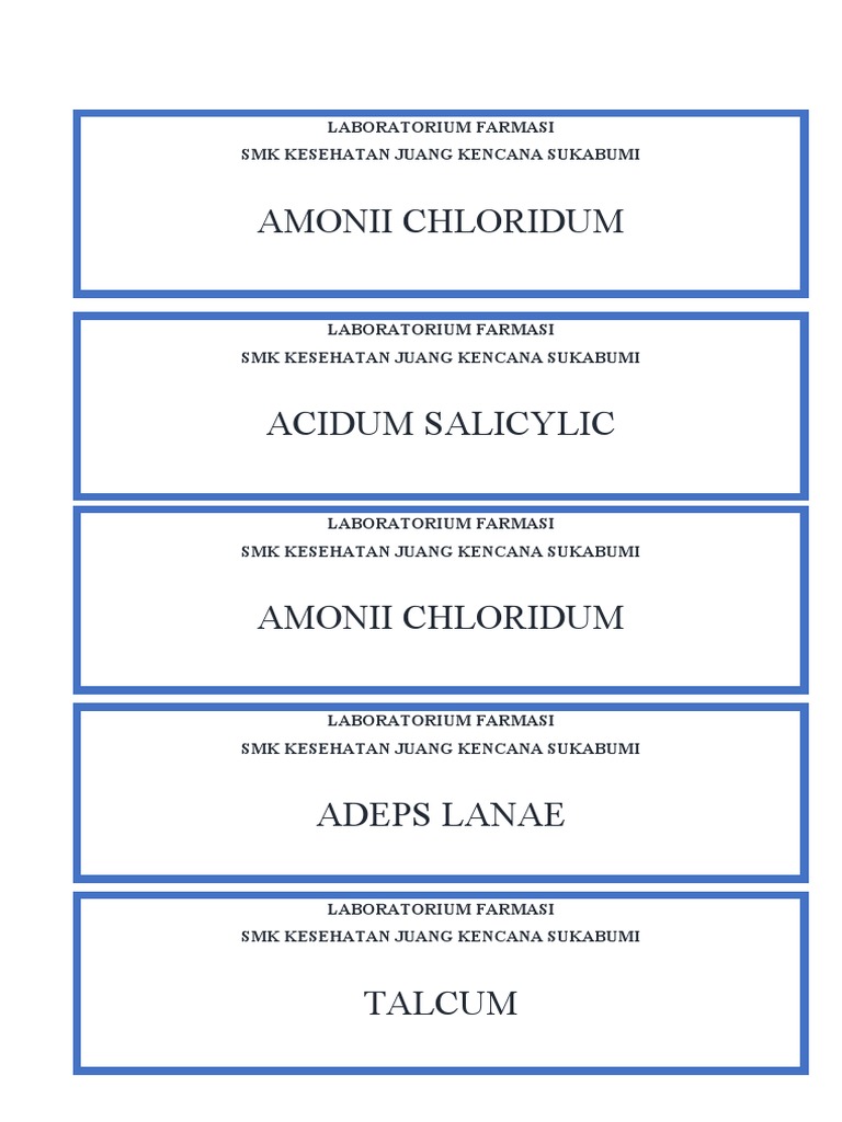 Nama Zat Lab Farmasi | PDF