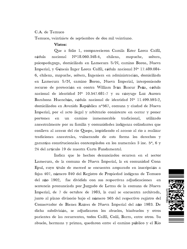 Senrencia Recurso de Preteccion Genesis y Camilia Lorca Calfil | PDF ...