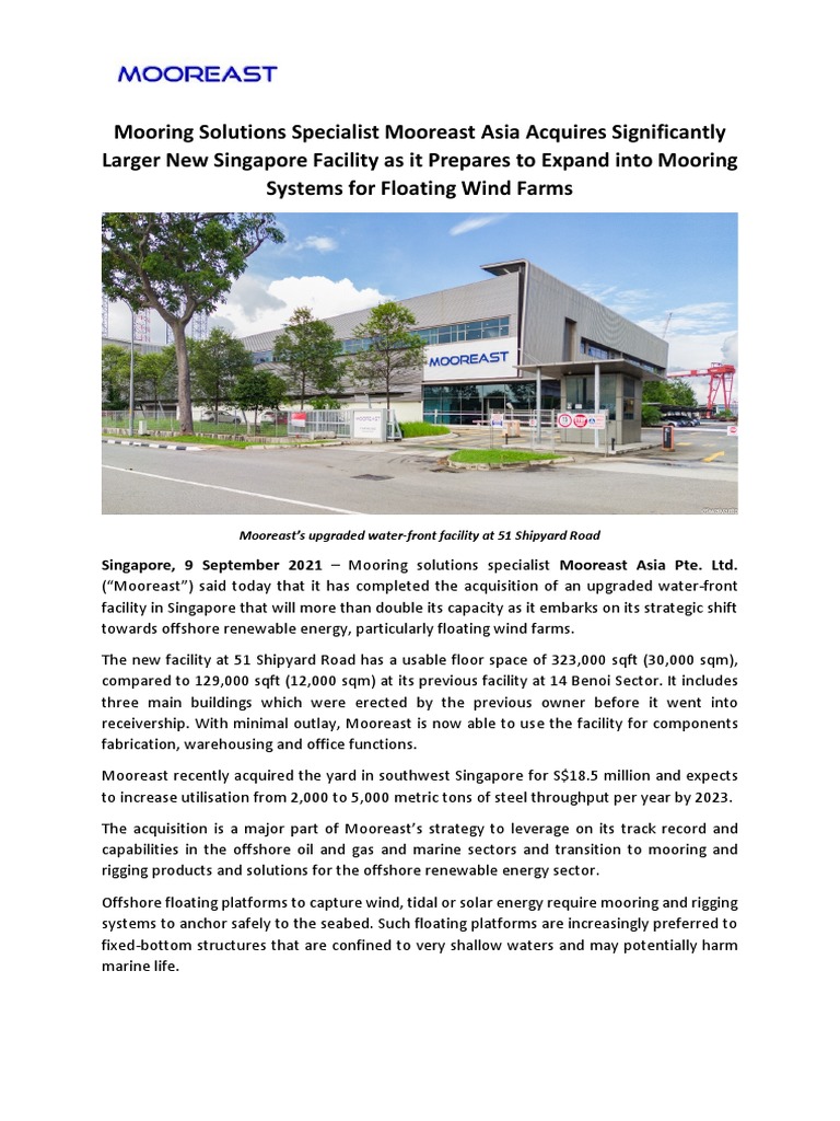 Mooreast Expands with New Singapore Facility | PDF | Offshore Wind ...