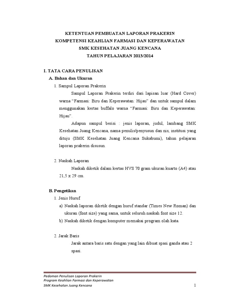 Ketentuan Penulisan Laporan Prakerin | PDF