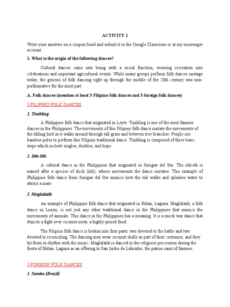 Activity 1: 3 Filipino Folk Dances | PDF | Tango | Dances