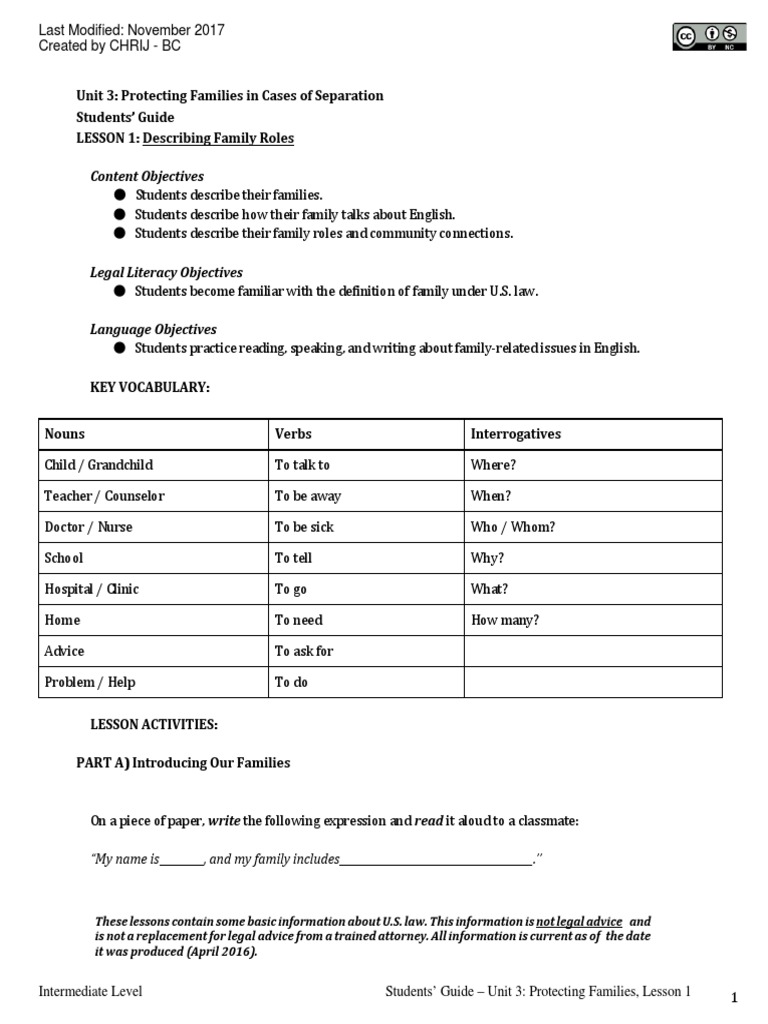 NEWU3 Lesson 1 Student Family Roles | PDF | English Language ...
