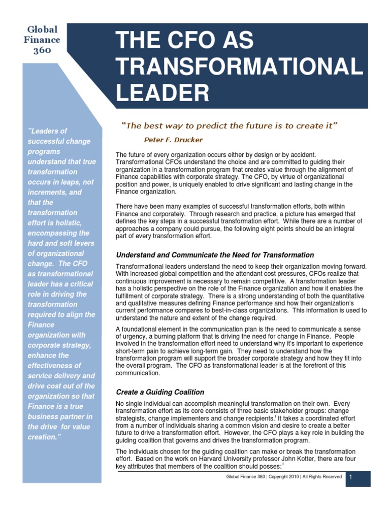 The CFO As Transformational Leader | PDF | Chief Financial Officer | Leadership