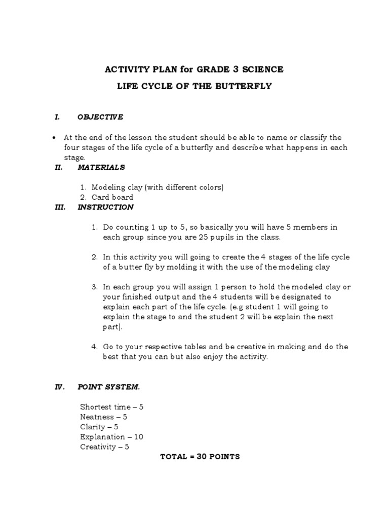 Activity Plan For Grade 3 Science Life Cycle of The Butterfly | PDF