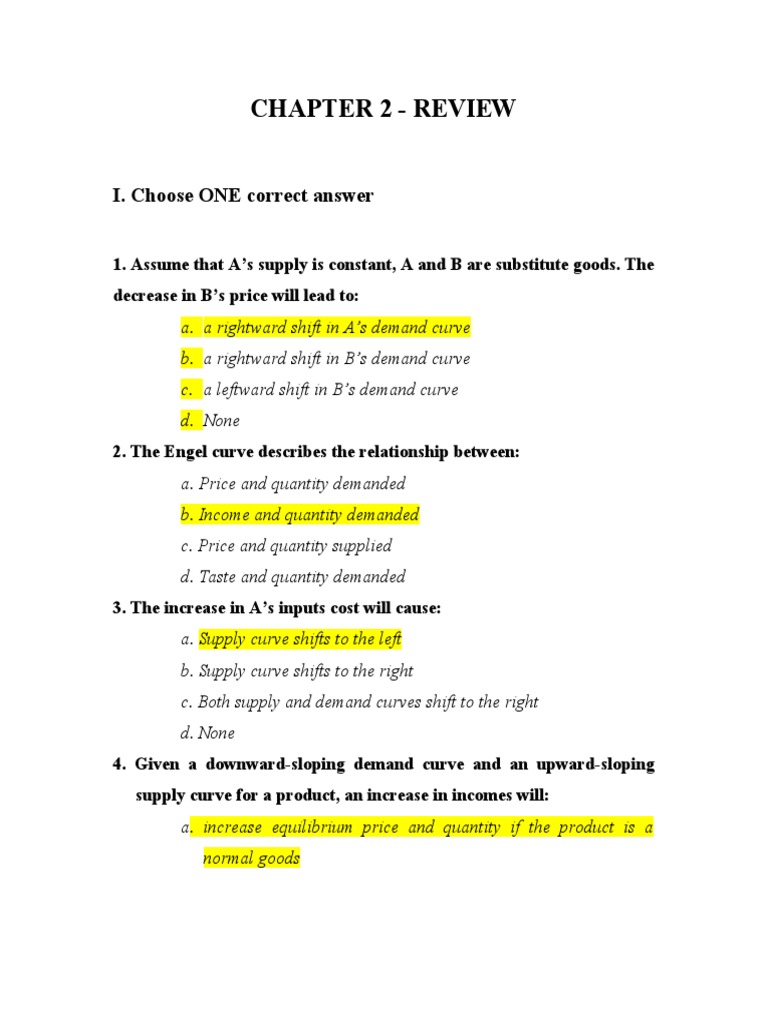 Chapter 2 Economics Review Questions | PDF | Supply And Demand | Demand