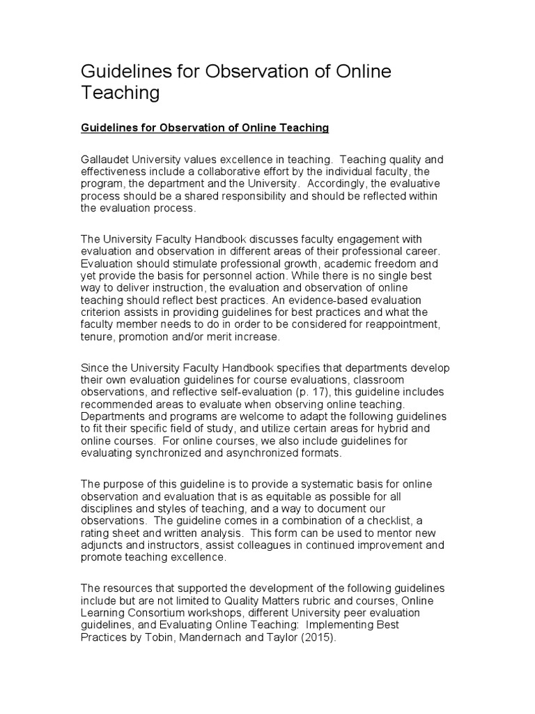 Guidelines For Observation of Online Teaching | PDF | Educational ...