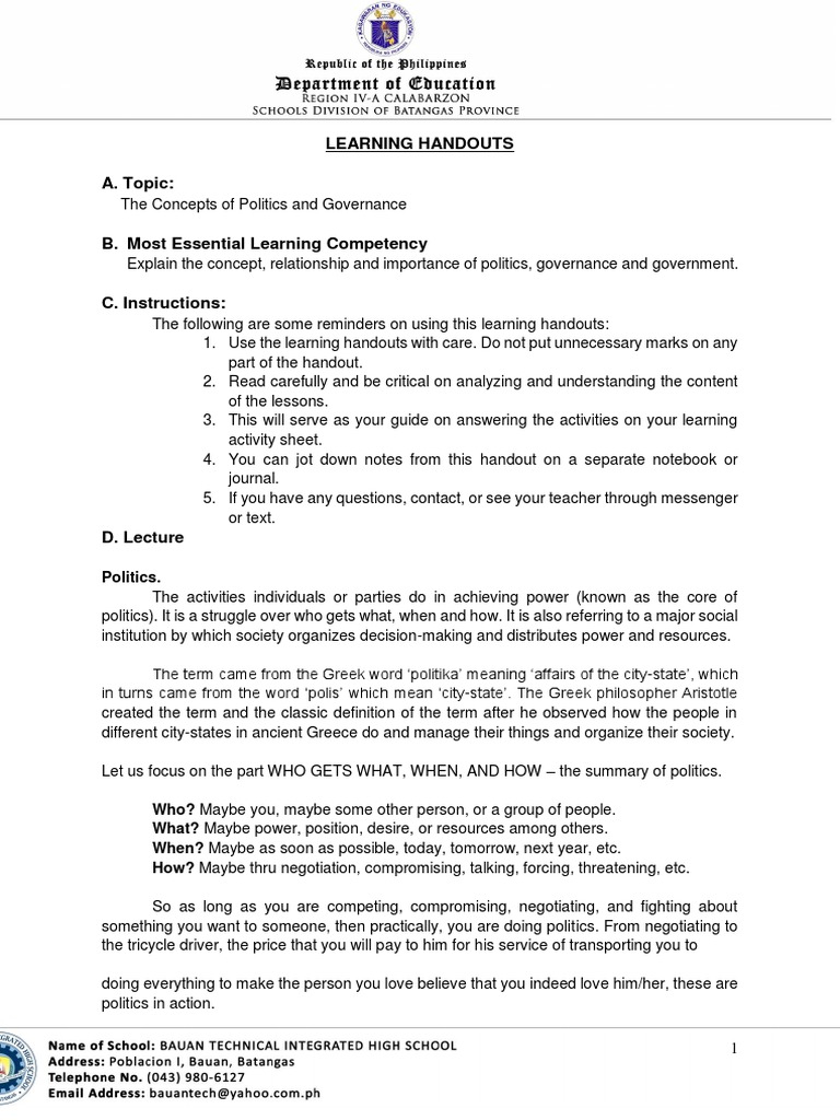 LECTURE PPG Quarter-1 | PDF | Territorial Waters | Power (Social And ...