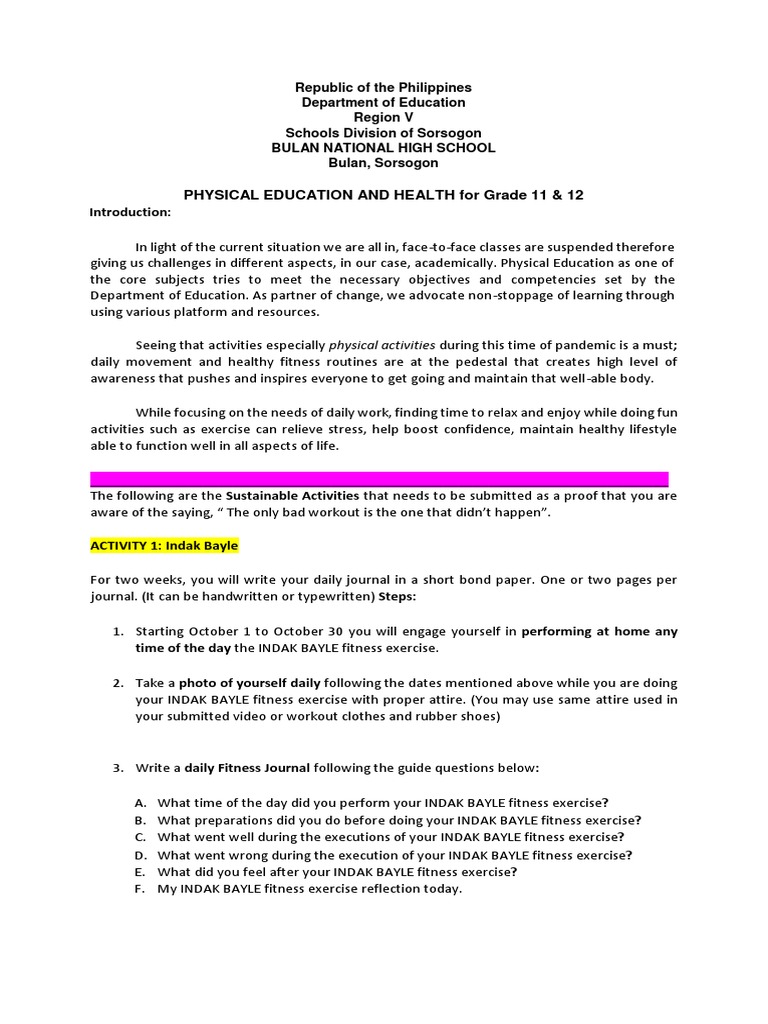 Physical Education and Health For Grade 11 & 12 | PDF | Physical ...
