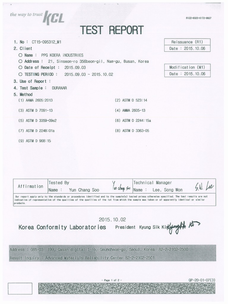 Test Report For PPG (KCL) | PDF