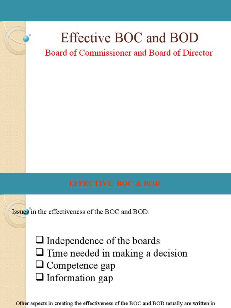 Effective BOC and BOD Governance: Roles, Responsibilities and Best ...