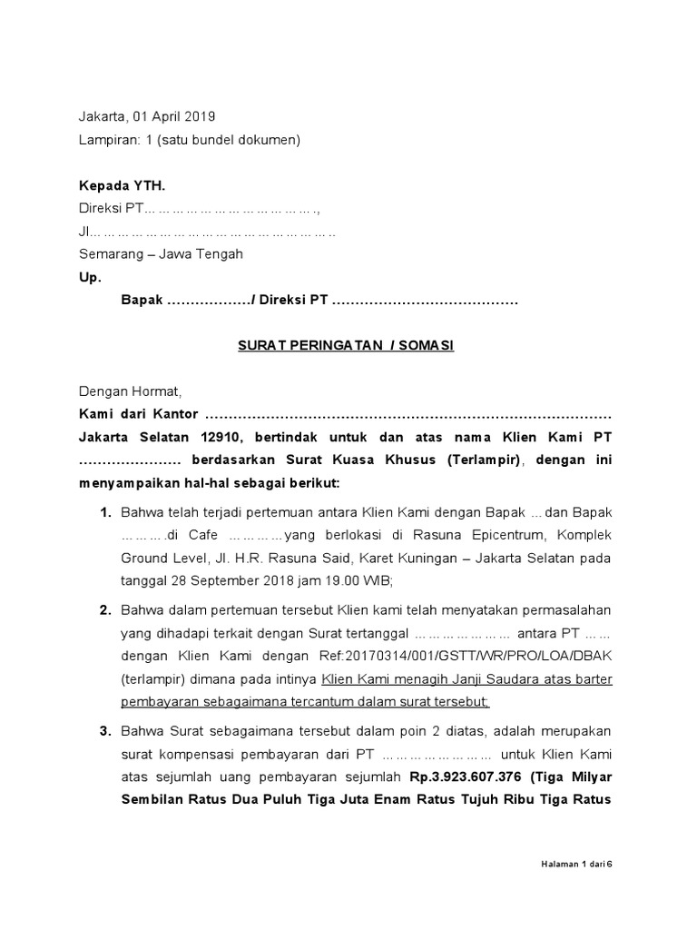 Somasi Contoh PLKH Perdata | PDF