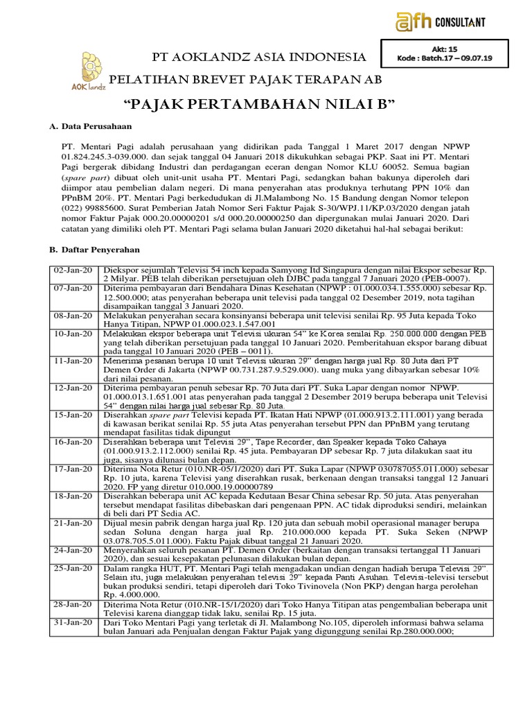 02 Soal PPN B Pelatihan Brevet Ab - 12.04.21 | PDF | Bisnis | Pengelolaan Keuangan & Uang