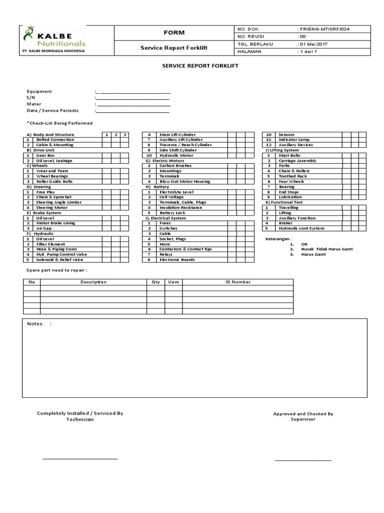 Form Service Report Forklift | PDF | Forklift | Steering