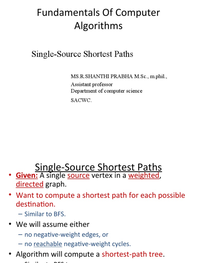 Fundamentals of Computer Algorithms: Single-Source Shortest Paths ...