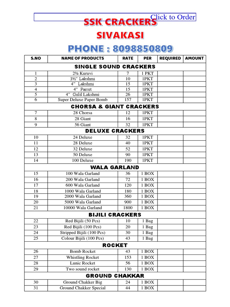 SSK Crackers Price List 2021 | PDF