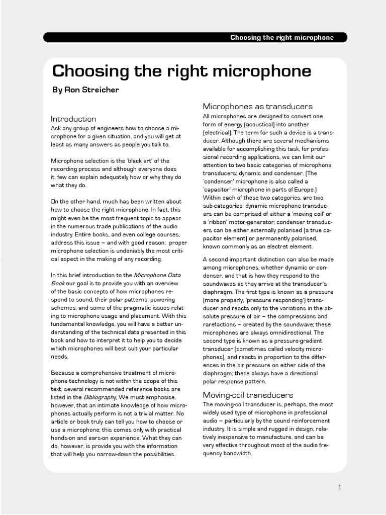 Choosing The Right Mic | PDF | Microphone | Electrical Engineering