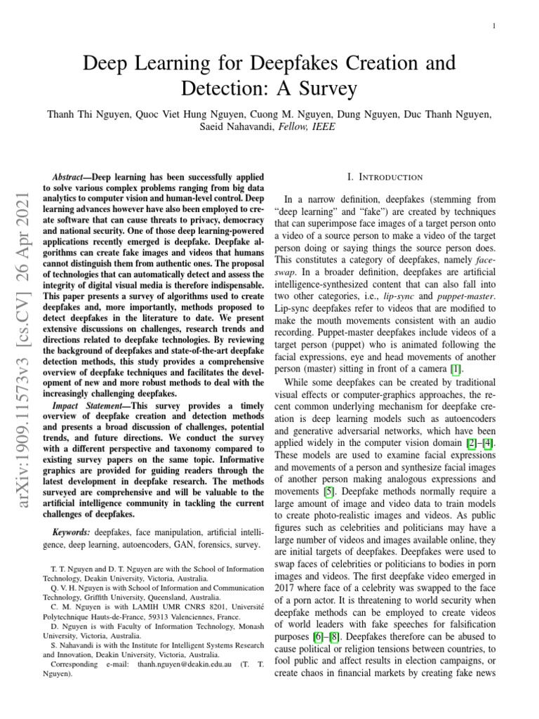 Deepfake Creation and Detection Survey | PDF | Deep Learning | Computing