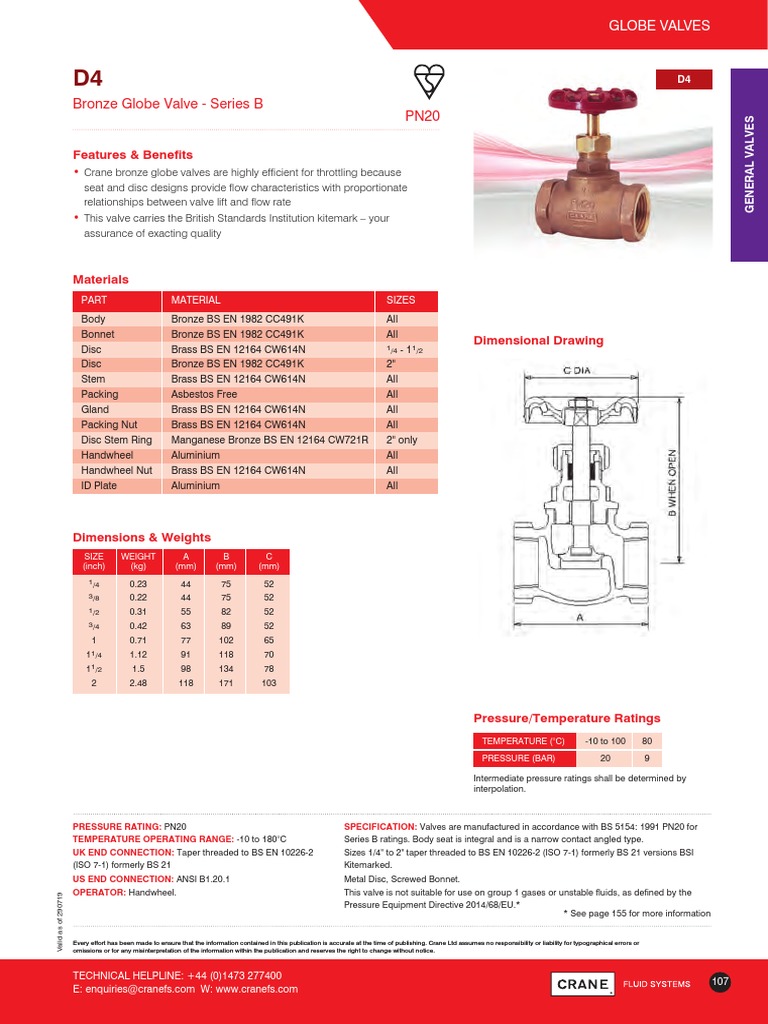 D4 Globe Valve CraneFS DS 1220 | PDF | Valve | Equipment