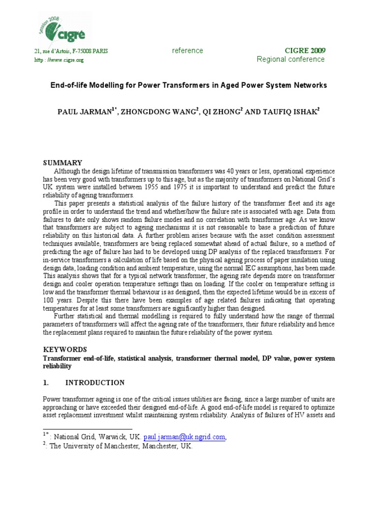 Transformer Life Expectancy Analysis | PDF | Reliability Engineering ...