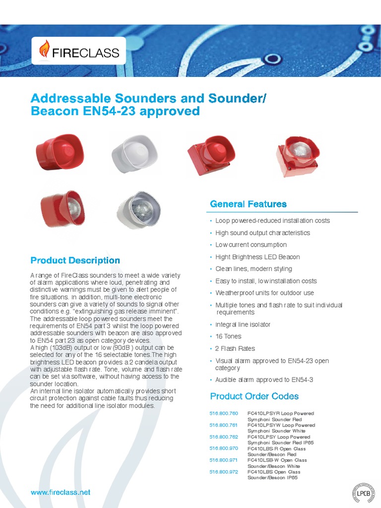 Addressable Sounders and Beacons Approved to EN54 Standards | PDF ...