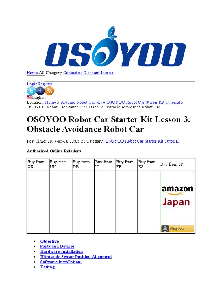 OSOYOO Robot Car Starter Kit Lesson 3: Obstacle Avoidance Robot Car ...