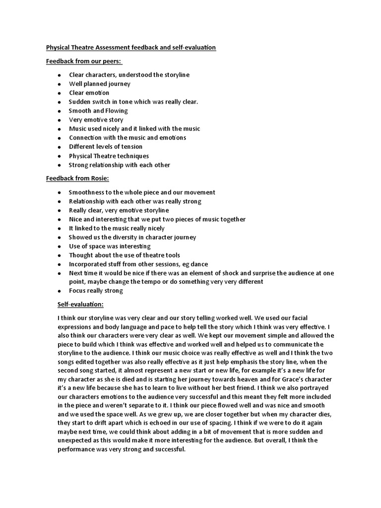 Physical Theatre Assessment Feedback and Self Evaluation | PDF | Human ...