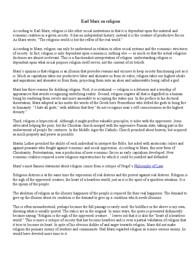 Karl Marx On Religion | PDF | Karl Marx