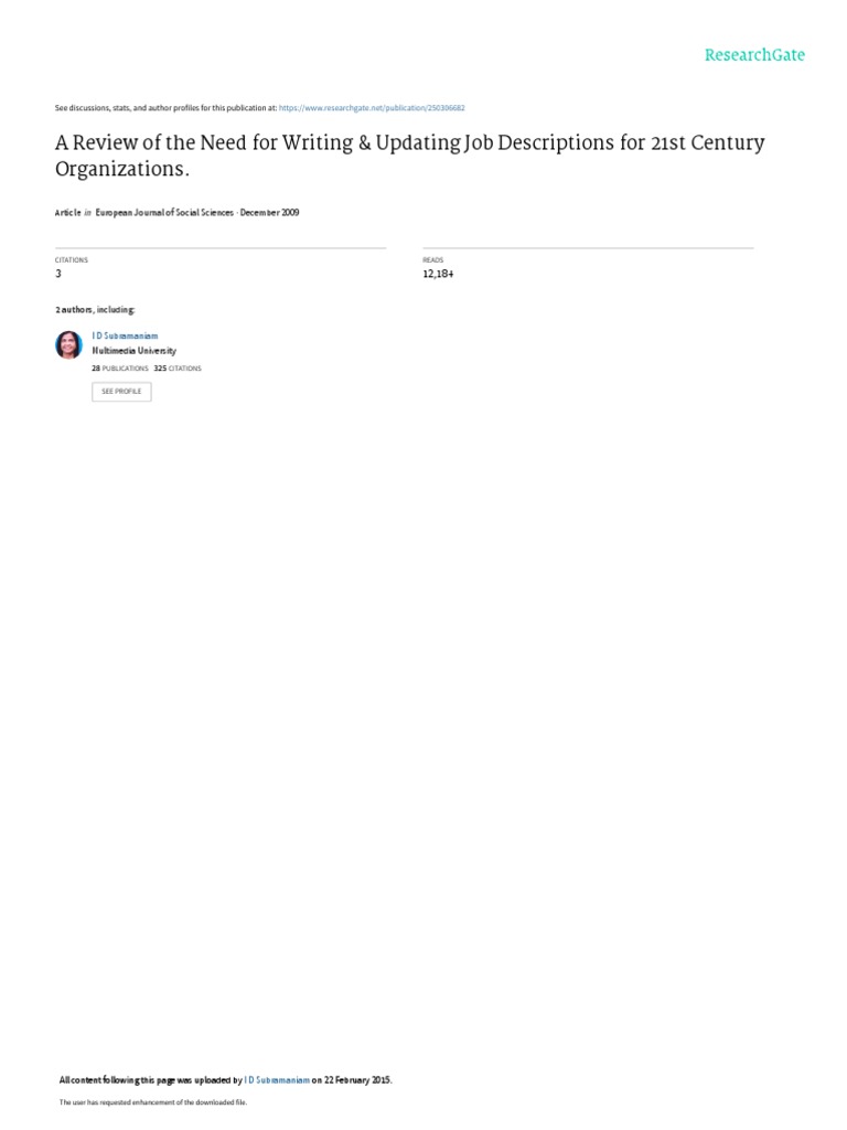 A Review of The Need For Writing & Updating Job Descriptions For 21st ...