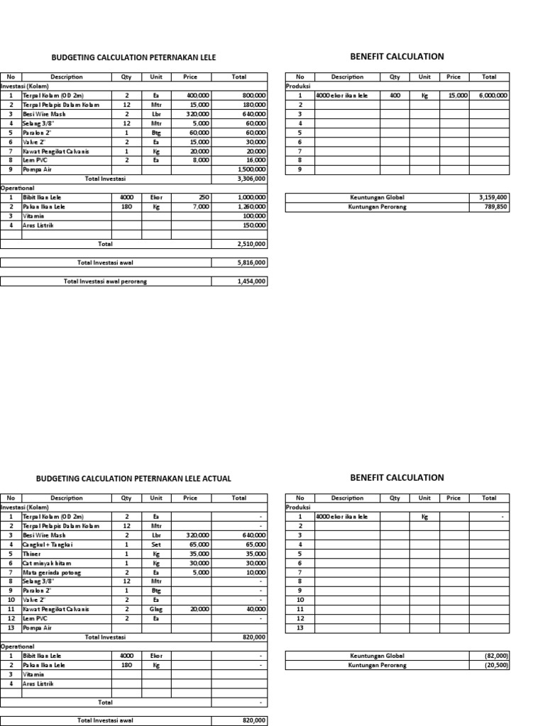 BUDGETING CALCULATION FOR FISH FARMING | PDF