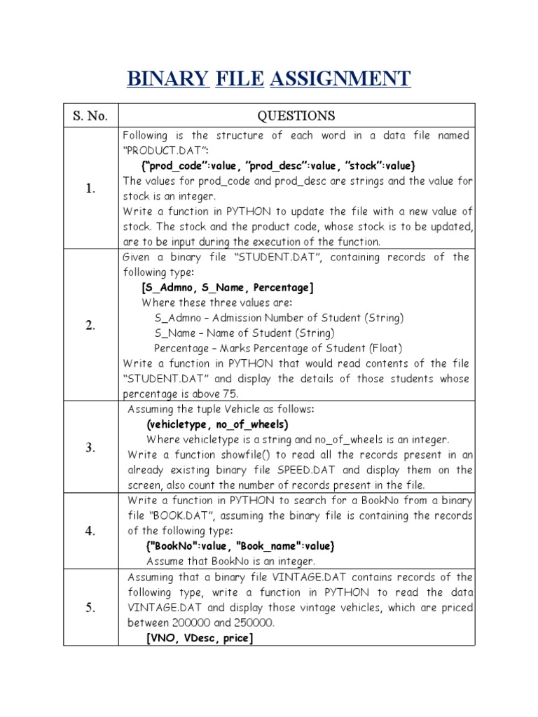 Vaibhav Sharma 12-A Roll No. 34assignment - 3 Binary File | PDF ...