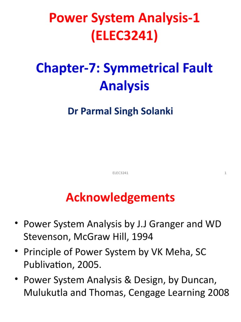 Power System Analysis-1 (ELEC3241) : Chapter-7: Symmetrical Fault Analysis | PDF | Electrical ...