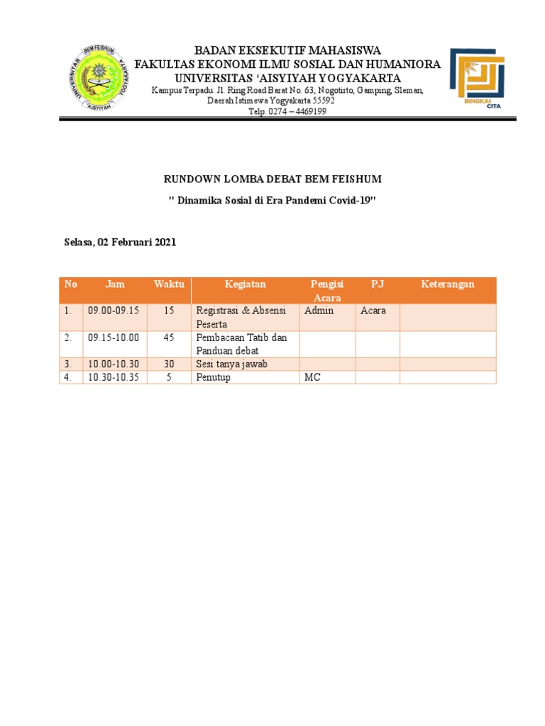 Rundown Lomba Debat BEM FEISHUM 2021 | PDF