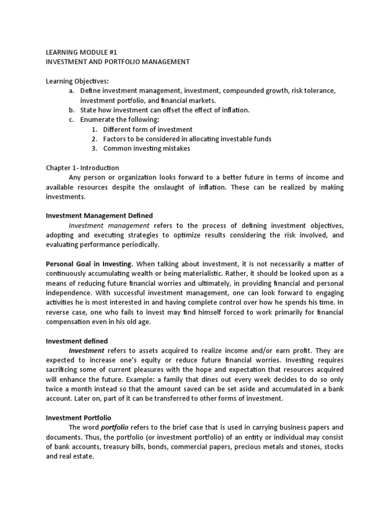 LEARNING MODULE Investment and Portfolio Management | PDF | Investing ...