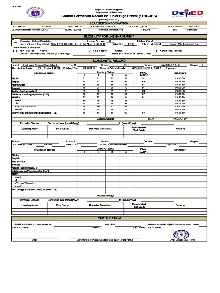 SF10-JHS Record | PDF | Behavior Modification