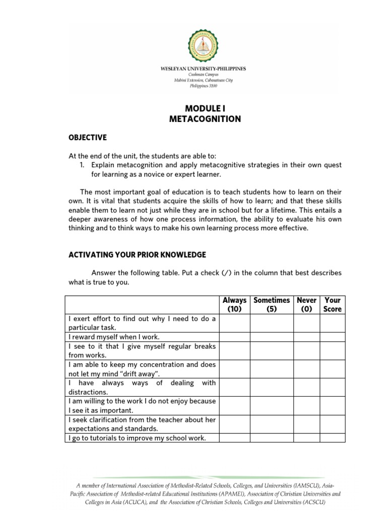 Module - Unit 1 - Facilitating - Learner - Centered Teaching | PDF | Metacognition | Learning