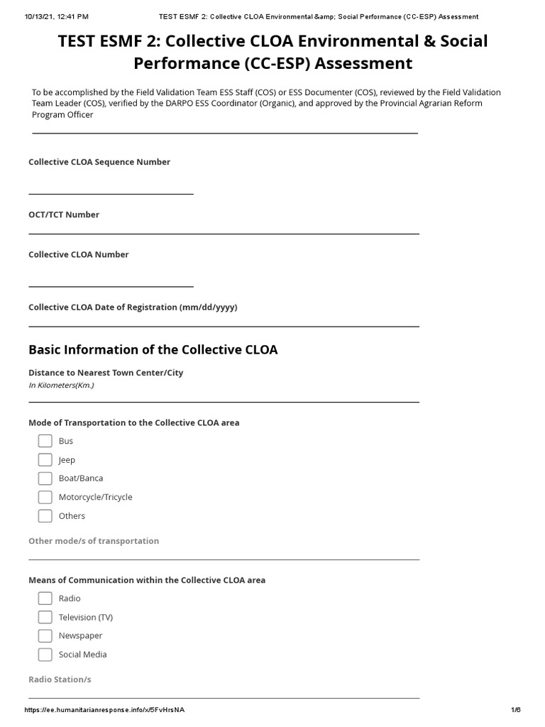 TEST ESMF 2 - Collective CLOA Environmental & Social Performance (CC ...