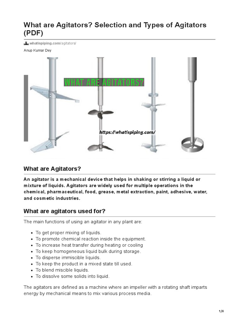 What Are Agitators Selection and Types of Agitators PDF | PDF | Liquids | Materials