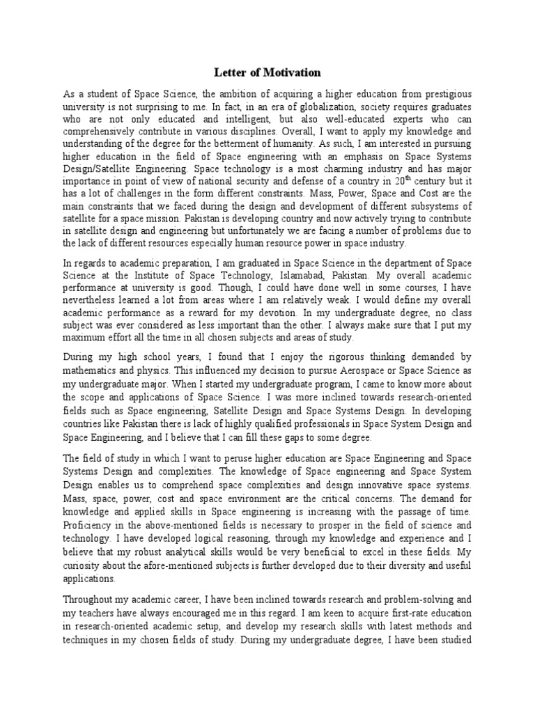 Letter of Motivation | PDF | Engineering | Science